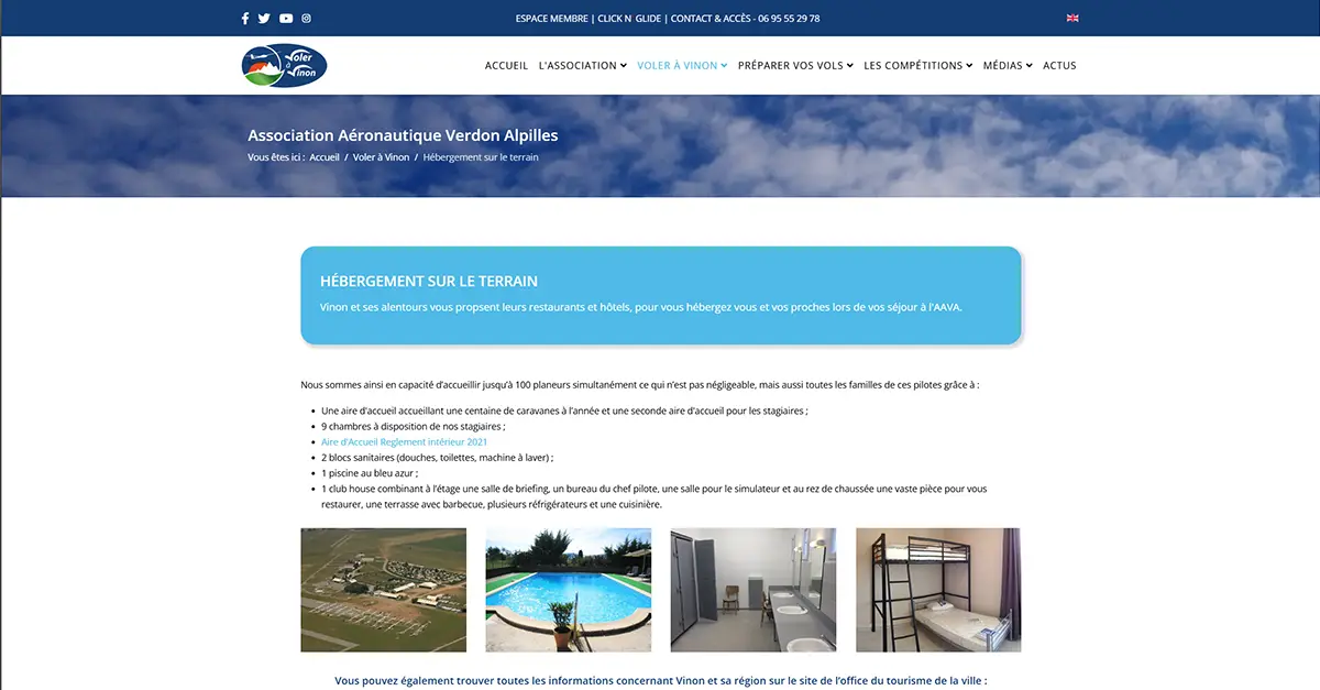 Les hébergements sur le terrain du club de vol à voile de l'AAVA